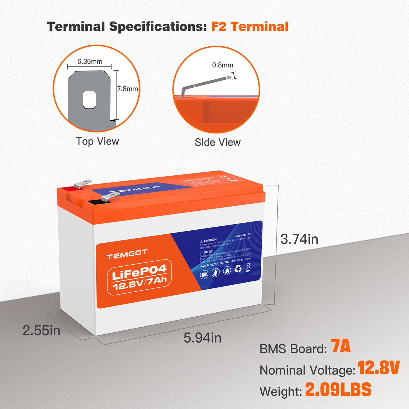 12V 7Ah Rechargeable LiFePO4 Battery – Temgot